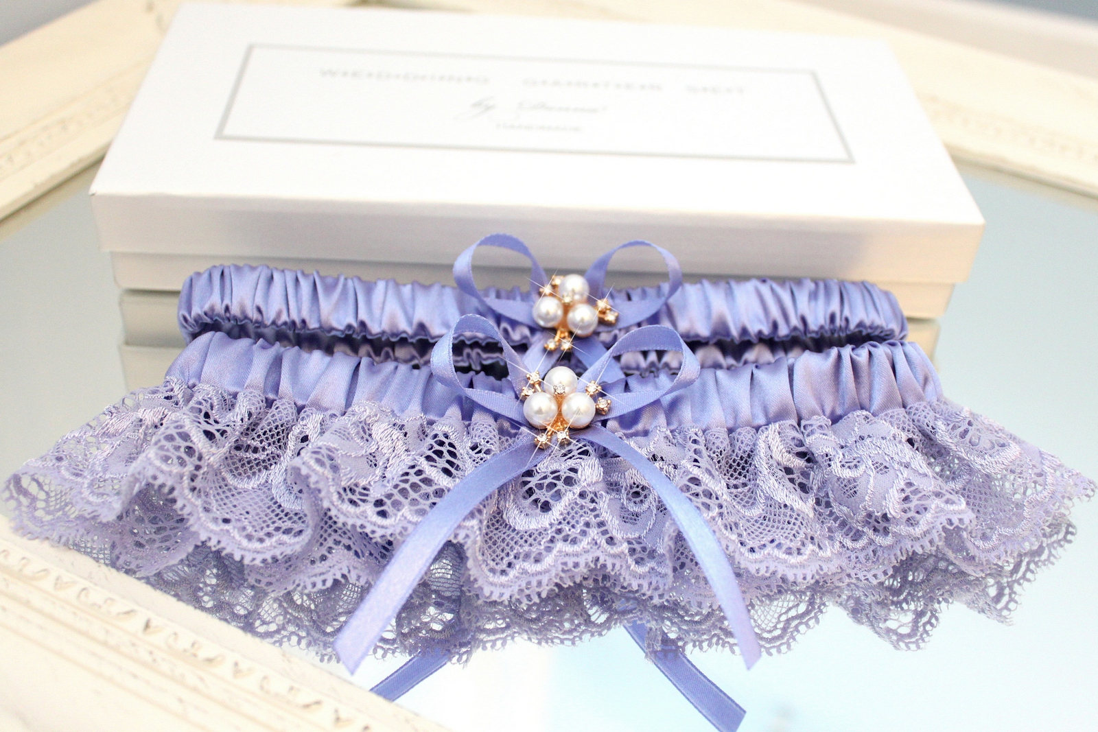 Lilac lace garter set with gold lilac garter set lilac | Etsy