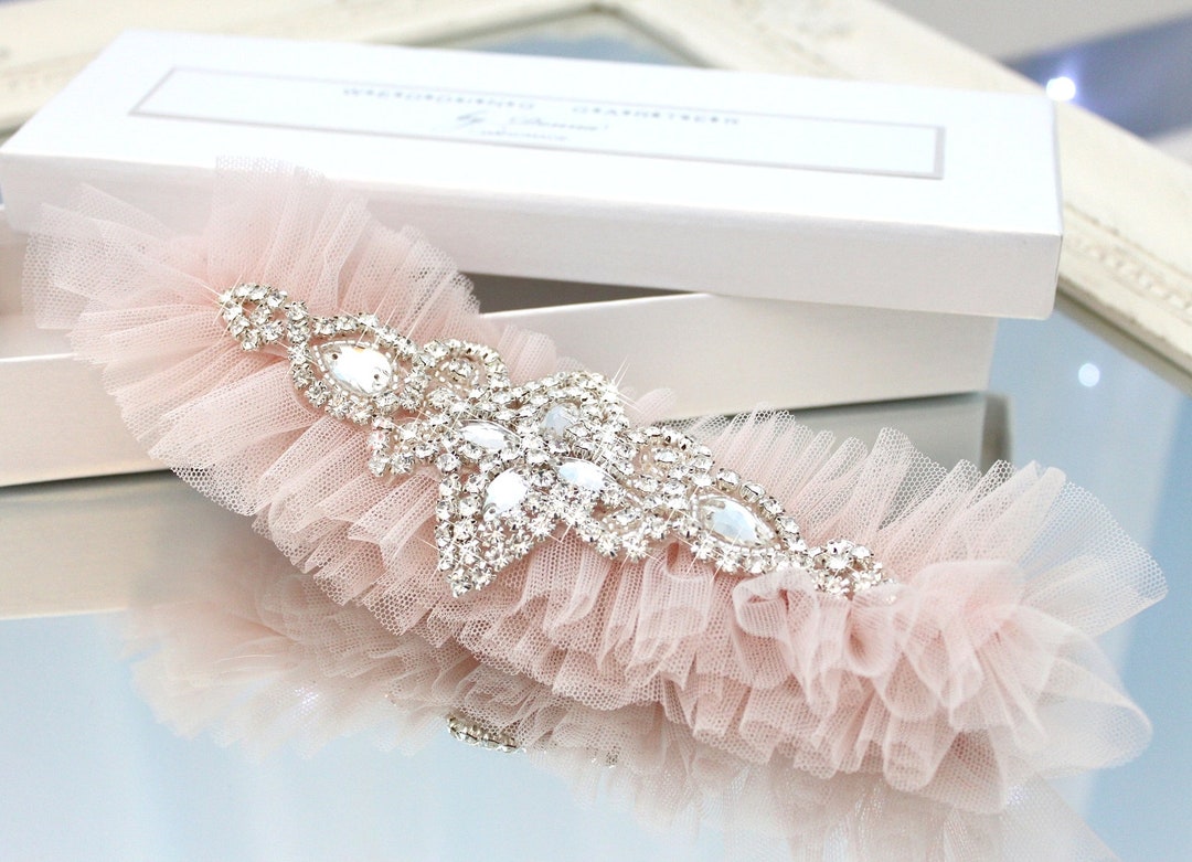 Blush Pink Garter, Blush Wedding Garter, Blush Tulle Garter, Bling ...