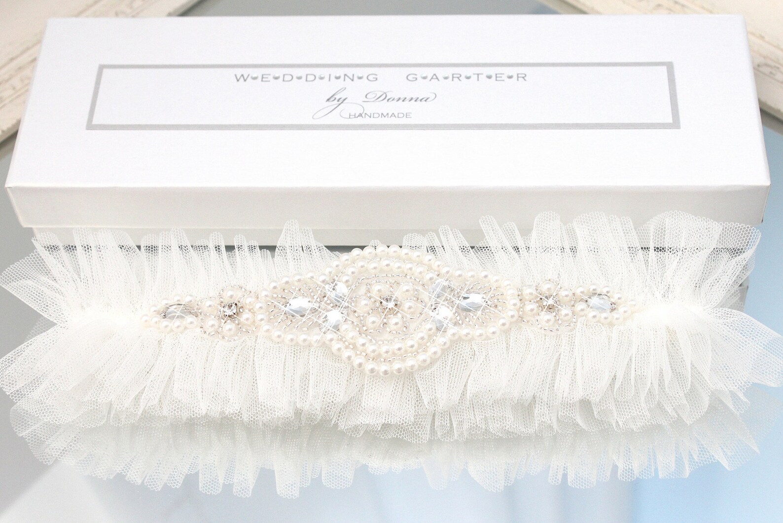 Ivory garter ivory wedding garter ivory tulle garter bling | Etsy