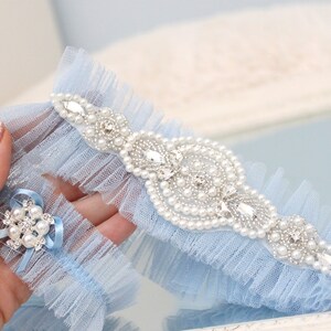 Something Blue Wedding Garter Set, Blue Tulle Garter Set, Blue Garter ...