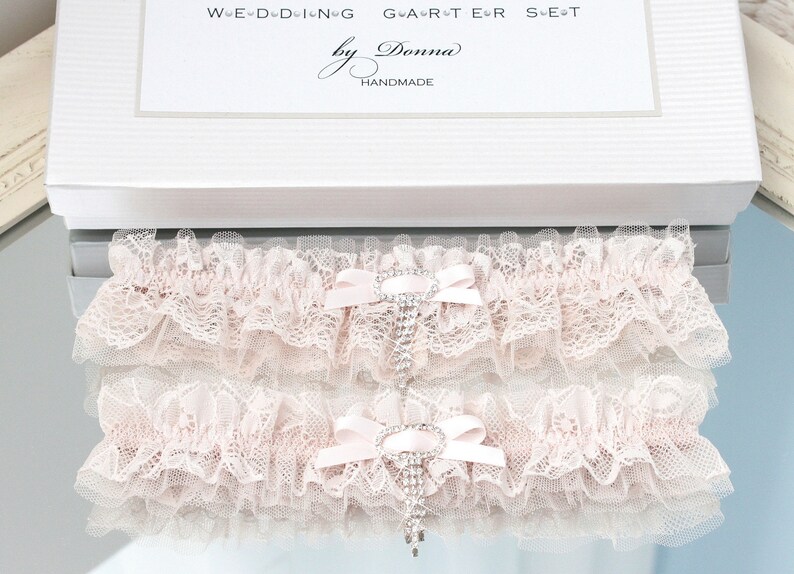 Blush Pink Lace Garter Set, Blush Pink Tulle Garter Set, Blush Pink ...