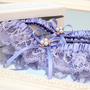 Lilac Lace Garter Set With Gold, Lilac Garter Set, Lilac Wedding ...