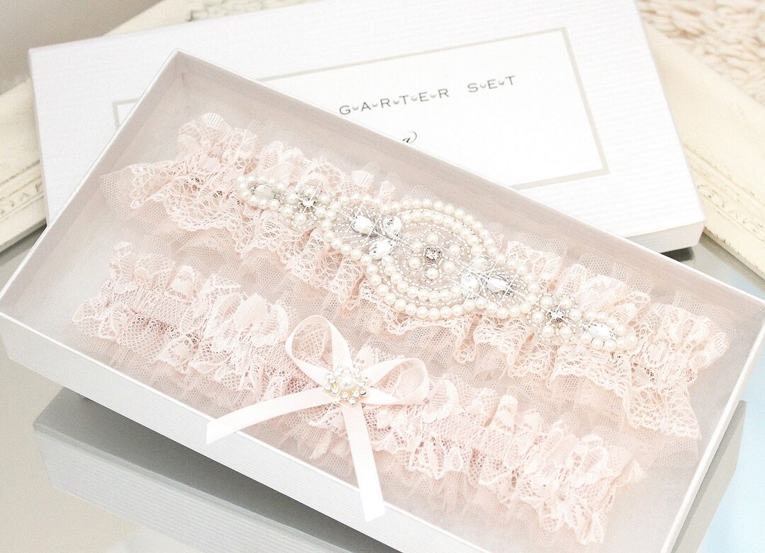 Blush Pink Lace Garter Set, Blush Pink Tulle Garter Set, Blush Pink ...