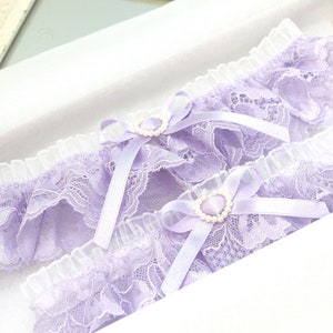 Lilac Lace Garter Set With Pearl Heart, Lilac Garter Set, Lilac Wedding ...
