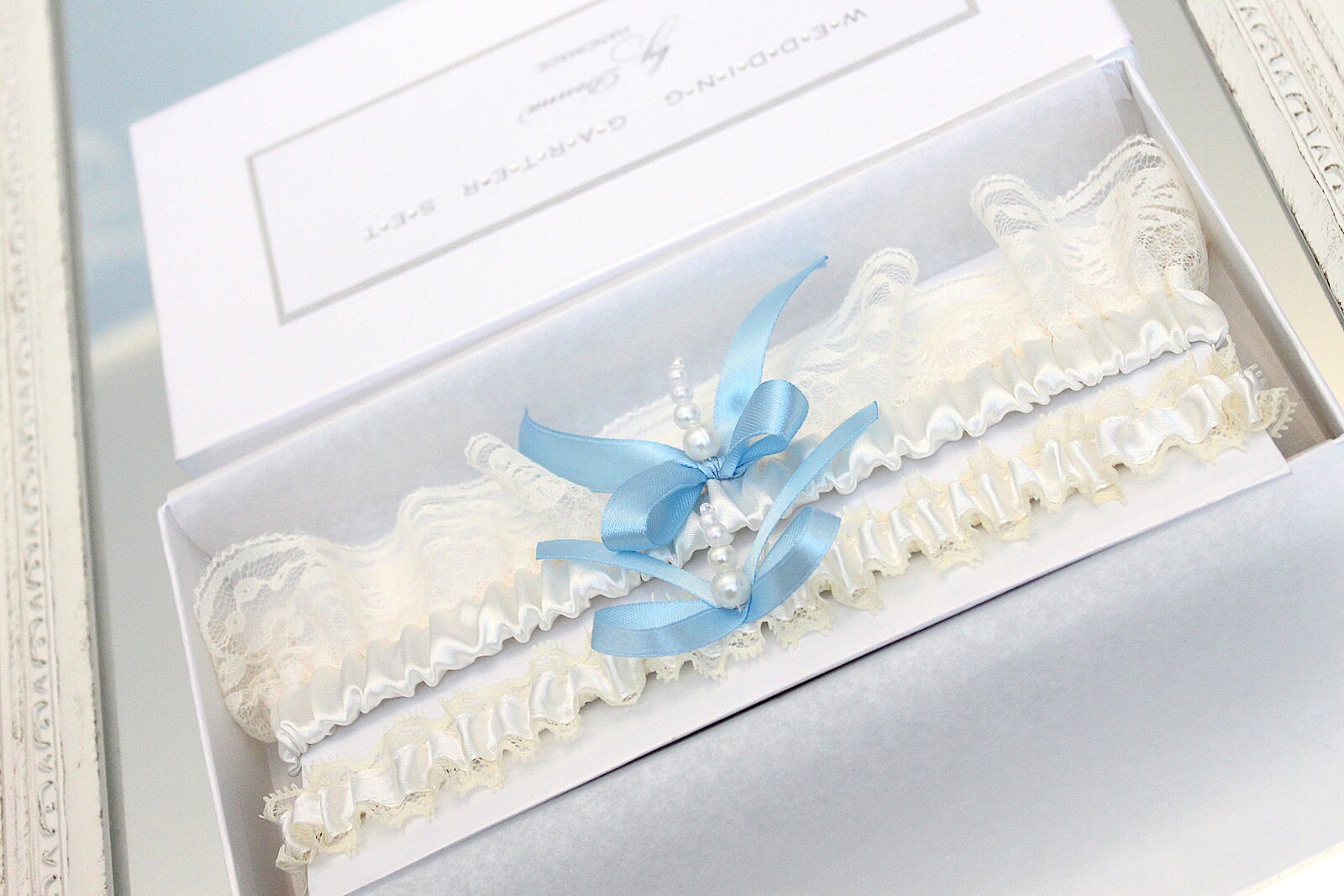 Something Blue Wedding Garter Set Something Blue Garter Set - Etsy
