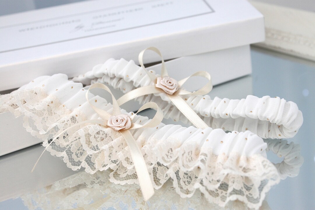 Ivory Garter Set With Gold Dots, Ivory Wedding Garter Set, Ivory Garter ...