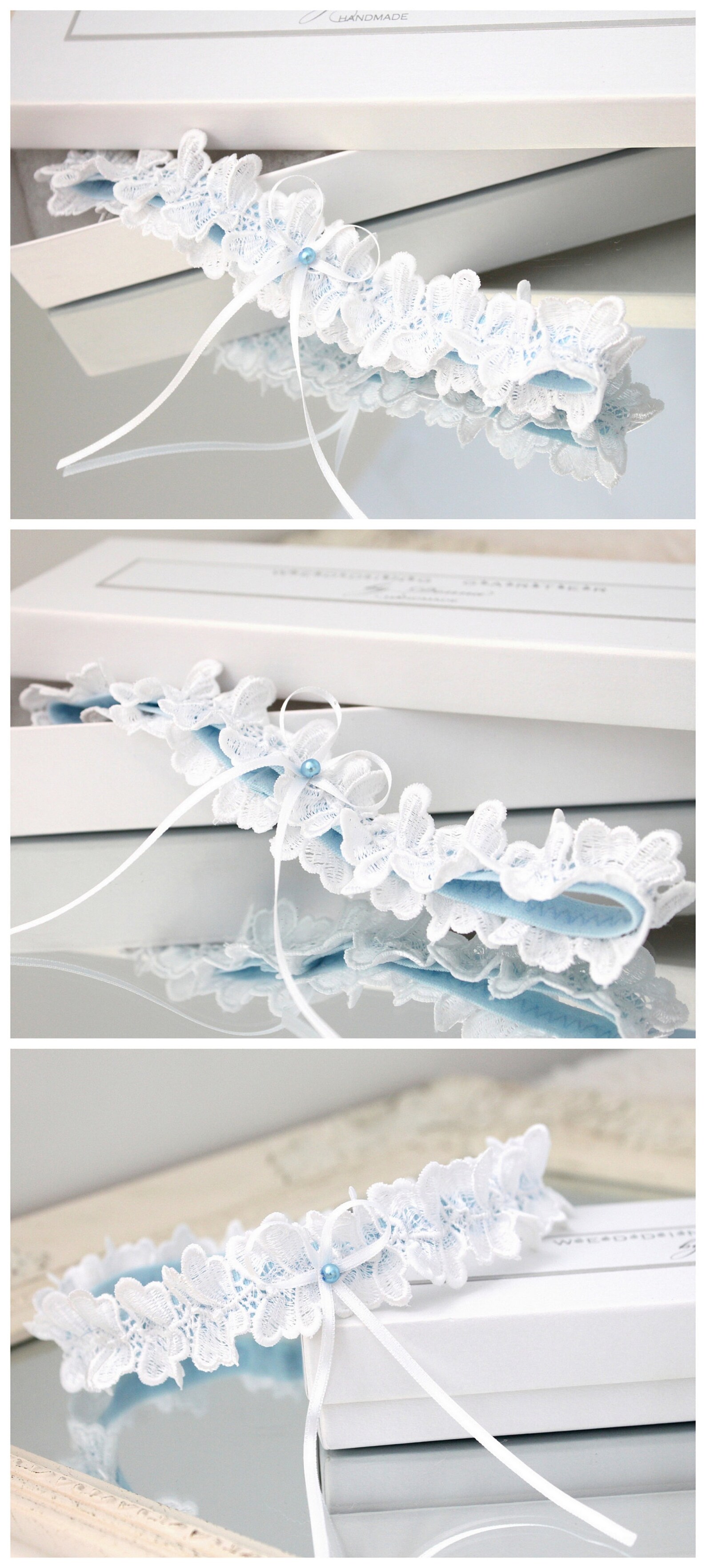 White Lace Wedding Garter With Something Blue, Bridal Non-slip Garter ...