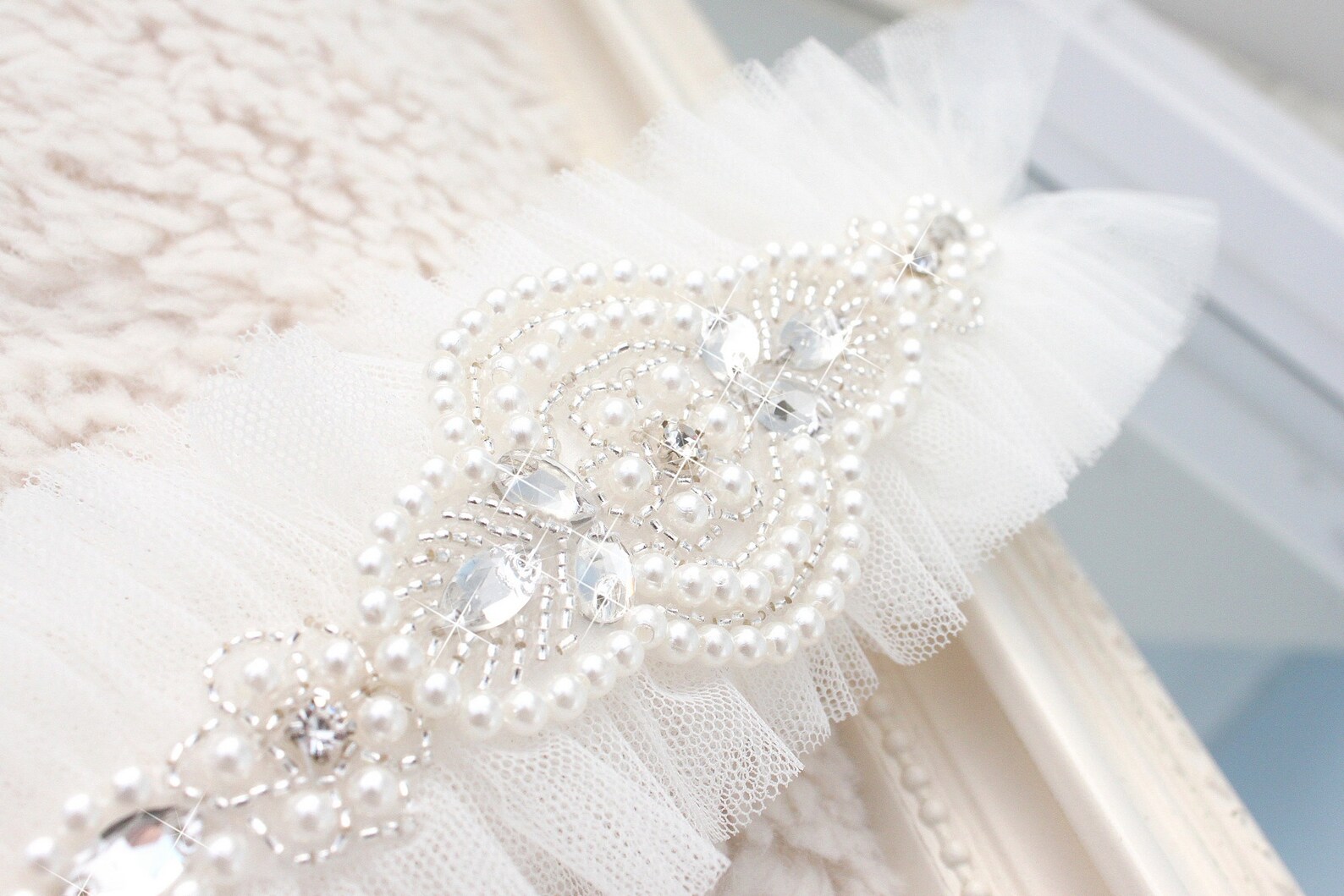 Ivory Garter Ivory Wedding Garter Ivory Tulle Garter Bling - Etsy
