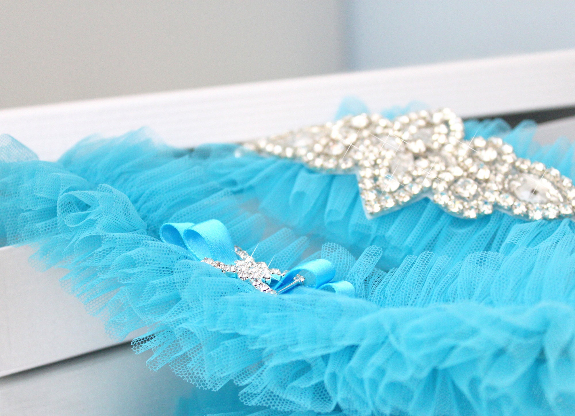 Turquoise Blue Greece Wedding Garter Set Turquoise Tulle | Etsy