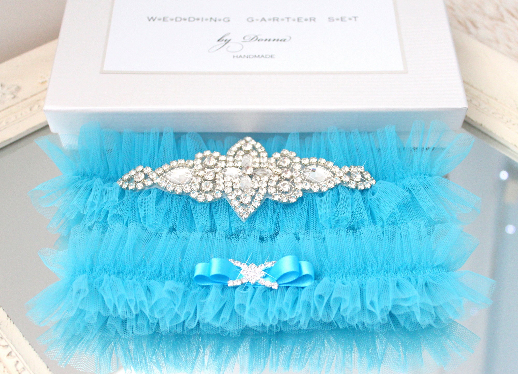 Turquoise Blue Greece Wedding Garter Set Turquoise Tulle | Etsy