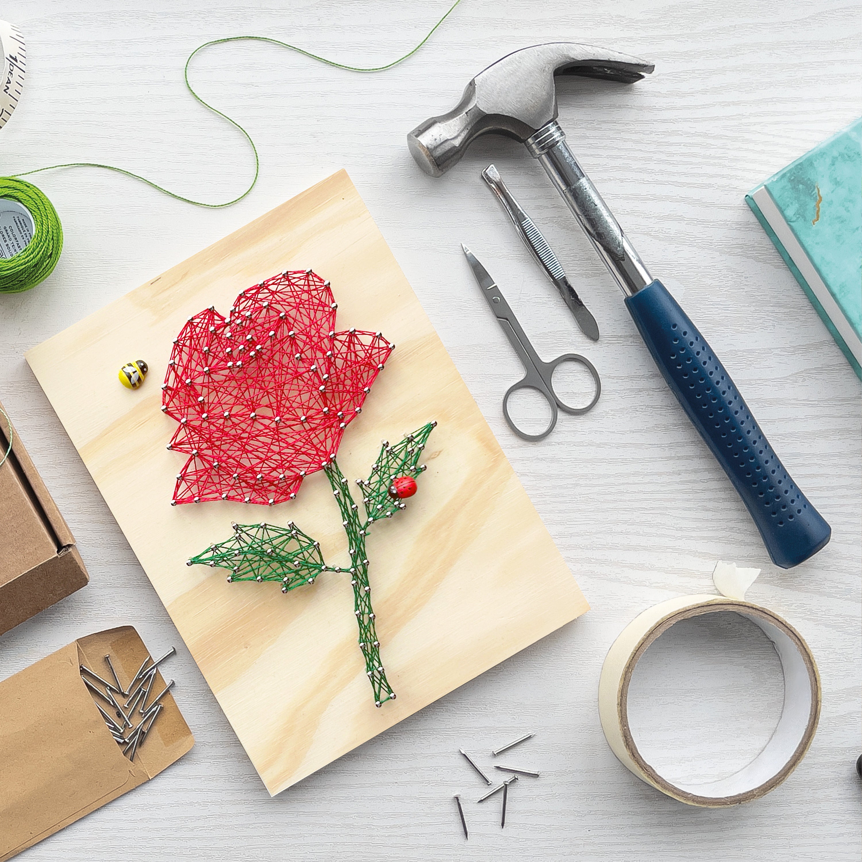 Romantic Rose - String Art Craft Kit - Letterbox Gift - Art Therapy - DIY - Flower Collection ...