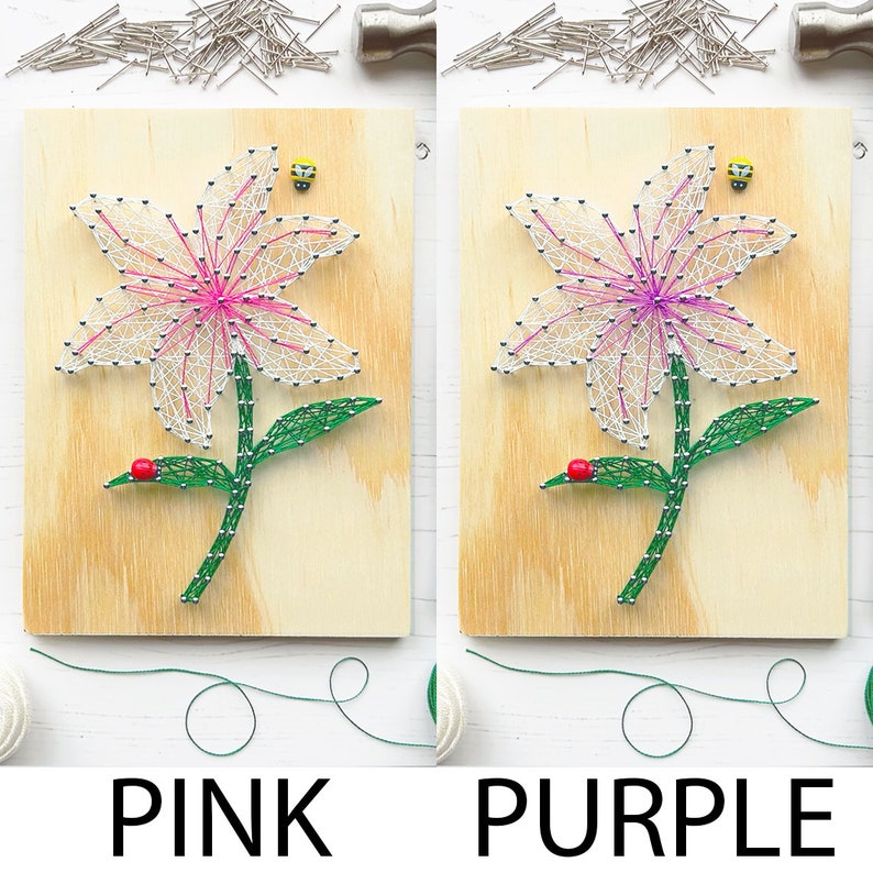 Elegant Lily - String Art Craft Kit - Letterbox Gift - Art Therapy - DIY - Flower Collection ...