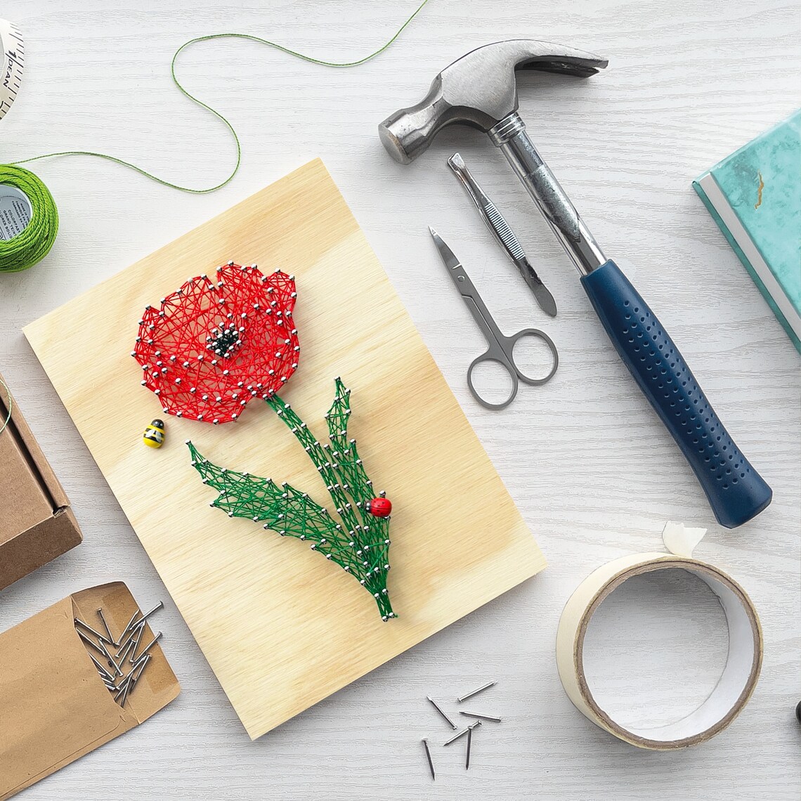 Serene Poppy String Art Craft Kit Letterbox Gift Art Therapy DIY Flower ...