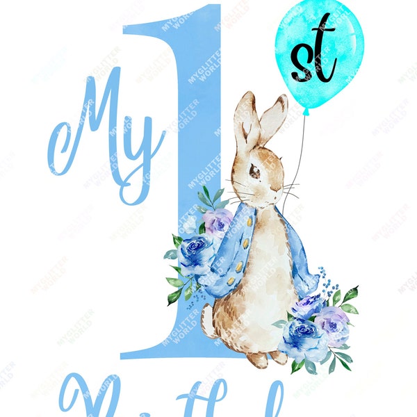 1st Birthday Rabbit PNG, Peter Rabbit Sublimation PNG, Watercolor ...