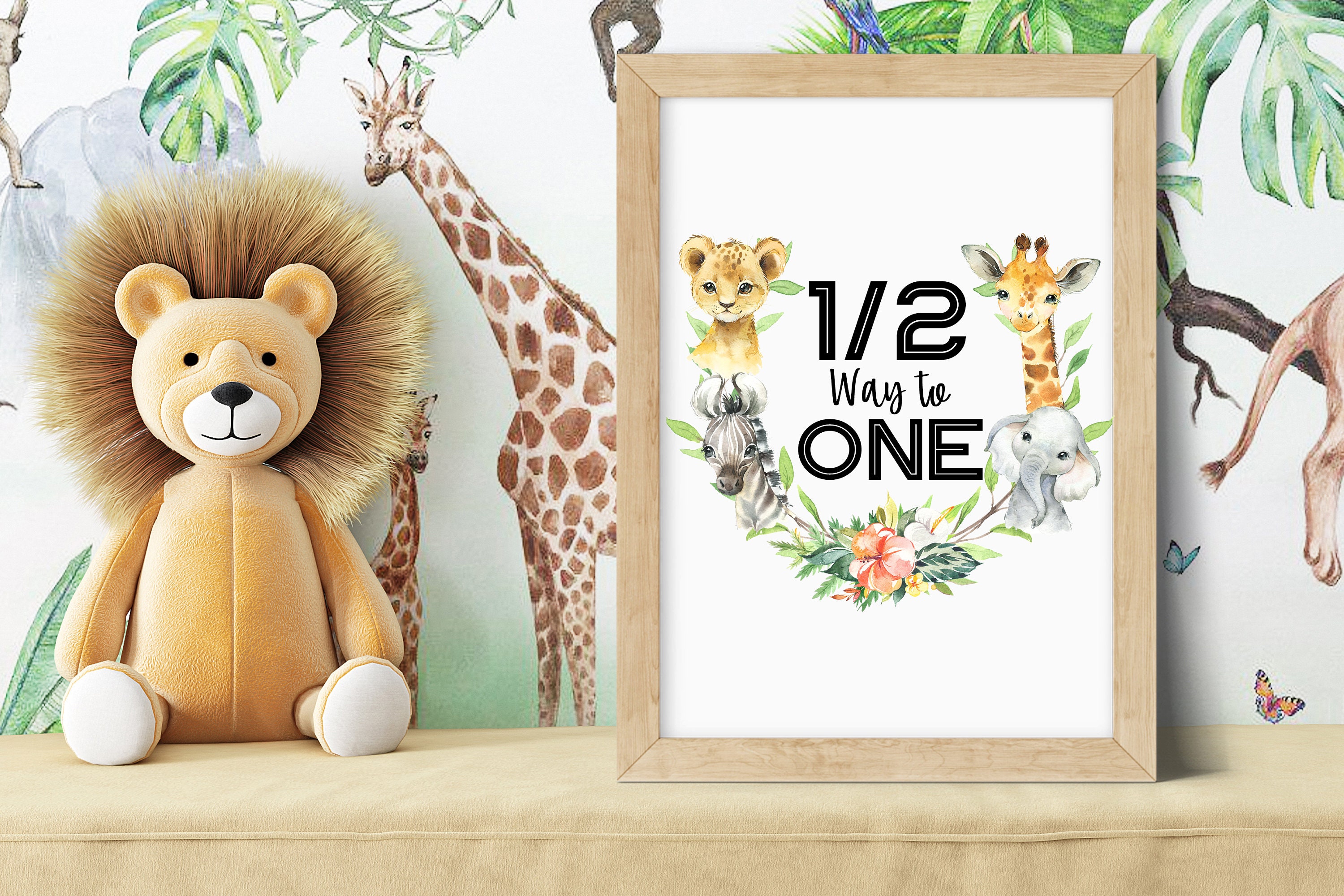 Half Way to ONE Safari Birthday PNG, Watercolor Safari Animals, T Shirt ...
