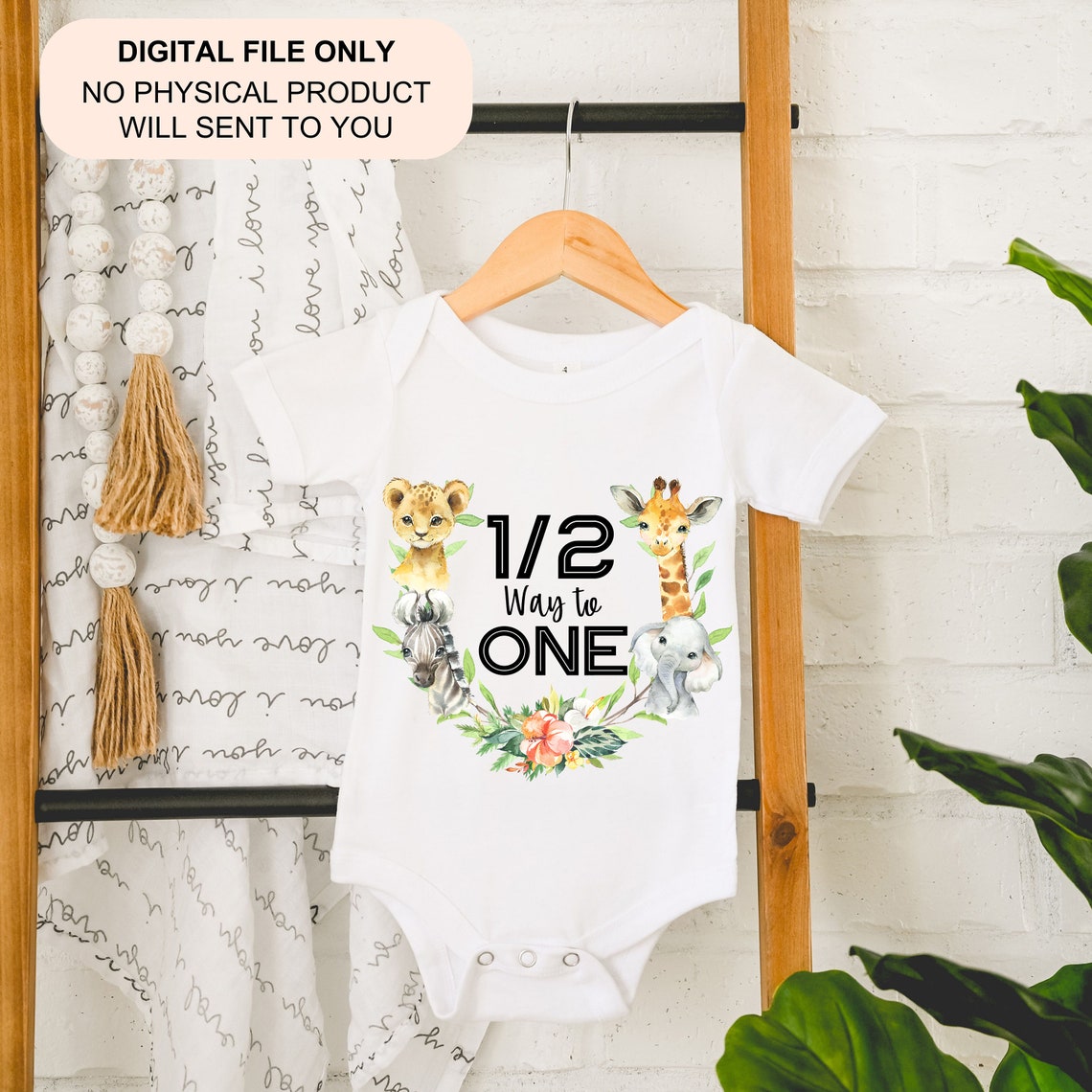 Half Way to ONE Safari Birthday PNG, Watercolor Safari Animals, T Shirt ...