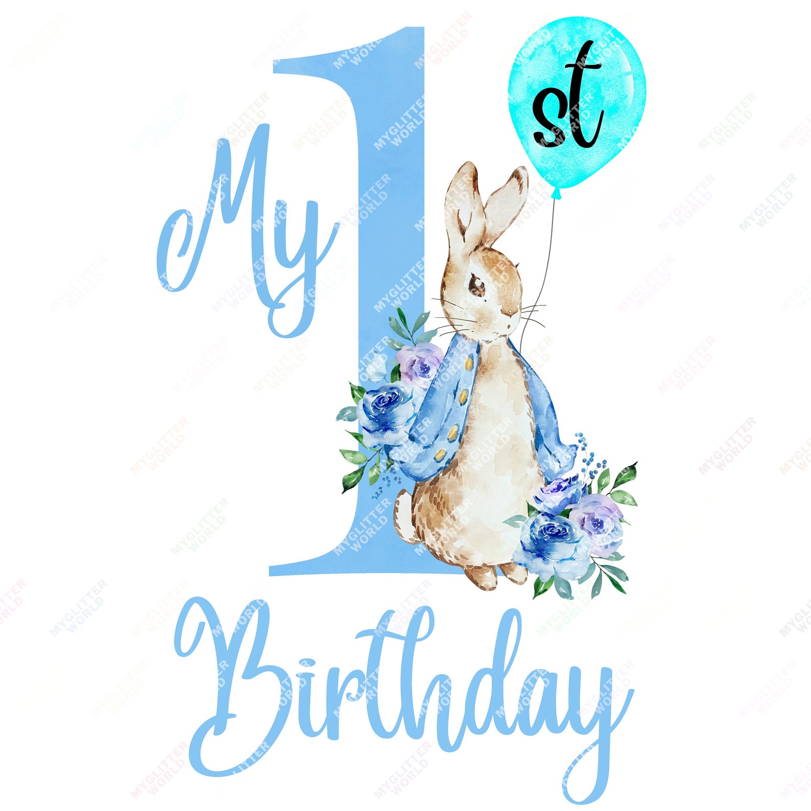 1st Birthday Rabbit PNG, Peter Rabbit Sublimation PNG, Watercolor ...