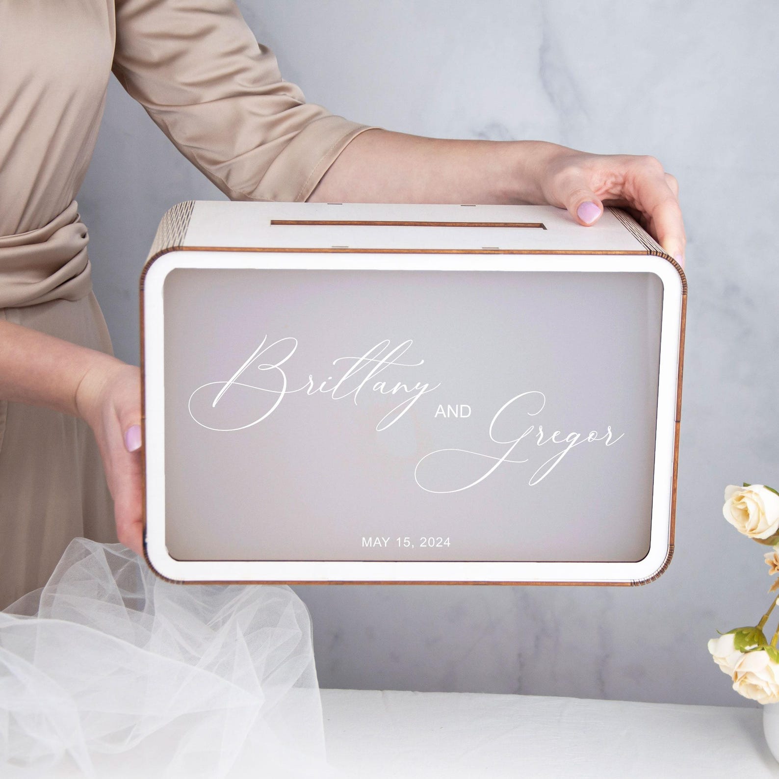 Wedding Card Box, Personalized Wooden Envelope Box for Wedding, Custom ...