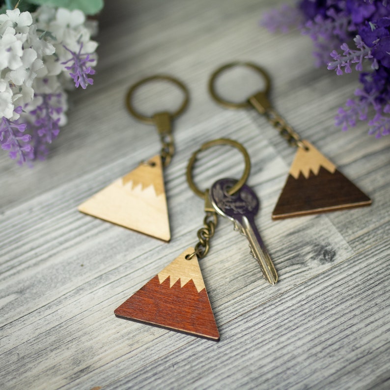 Mountain Keychain Travel Wooden Keyring Wanderlust Birthday - Etsy