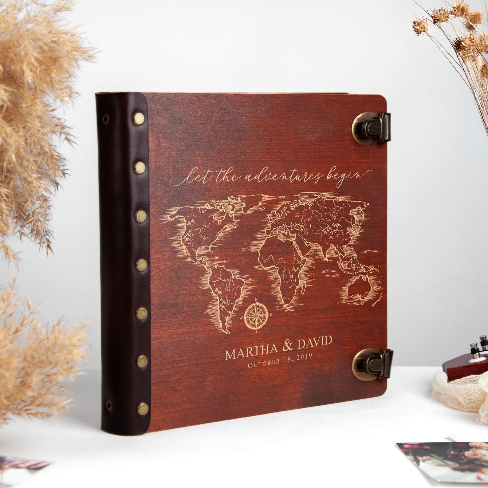 Personalized Album Wooden Memory Book Adventure Gift Engraved Album for ...