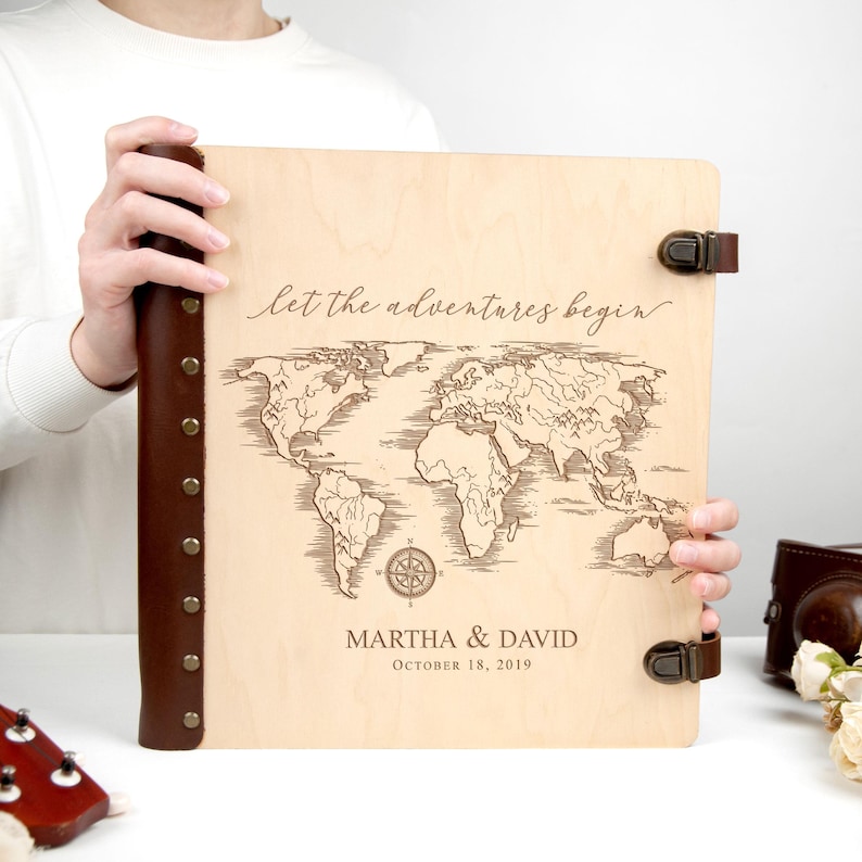 Personalized Album Wooden Memory Book Adventure Gift Engraved Album for ...