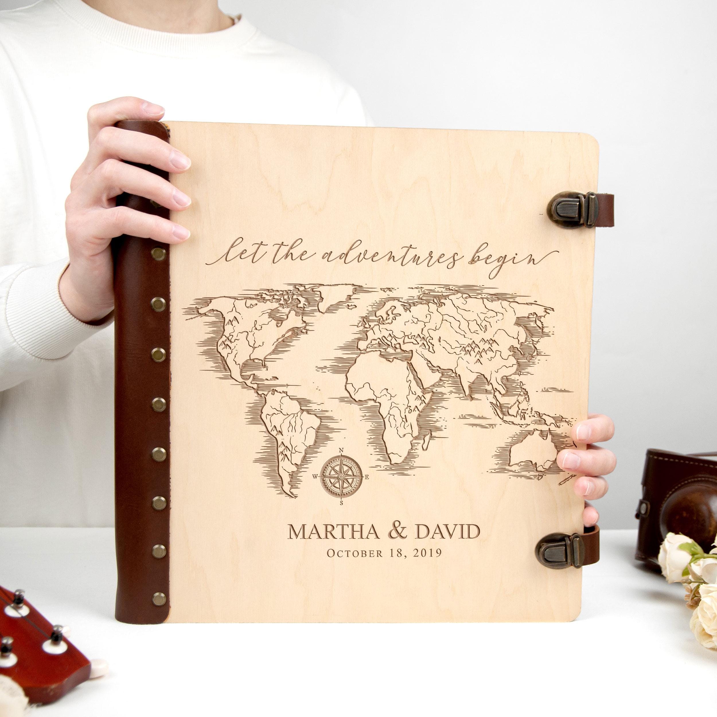Personalized Album Wooden Memory Book Adventure Gift Engraved Album for ...