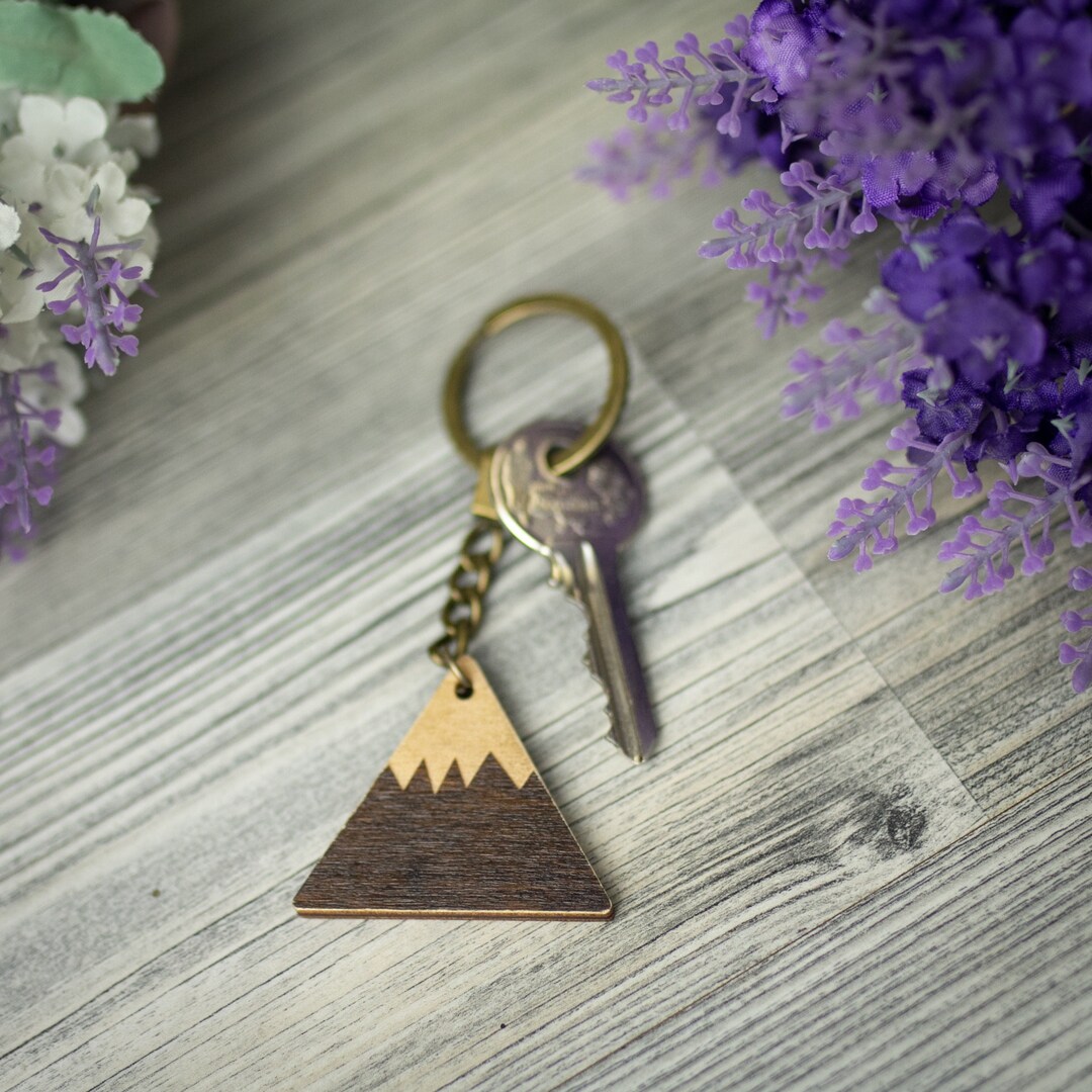 Mountain Keychain Travel Wooden Keyring Wanderlust Birthday Father's ...