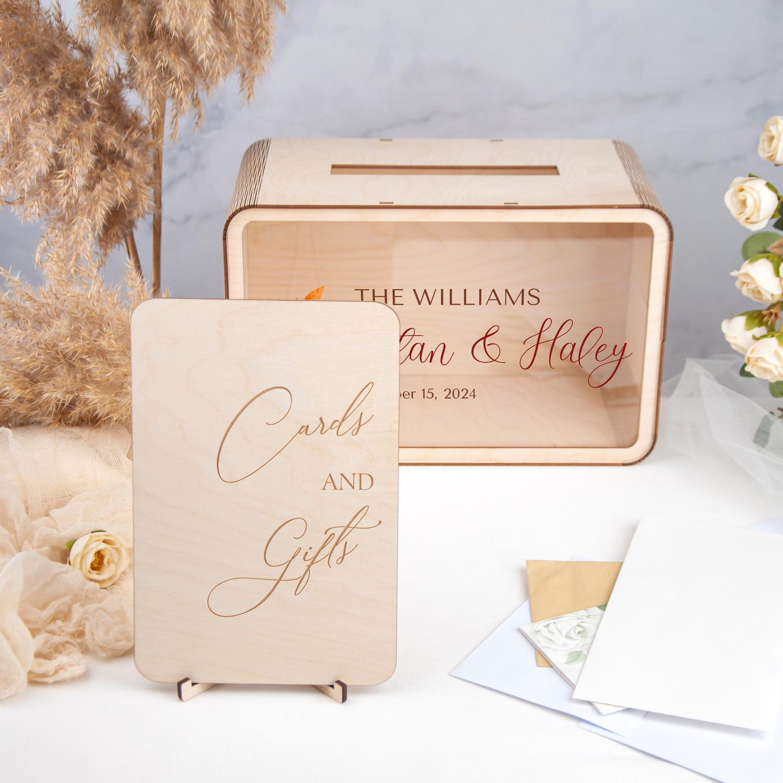 Autumn Wedding Card Box Personalized Wedding Envelope Box Custom Wooden ...