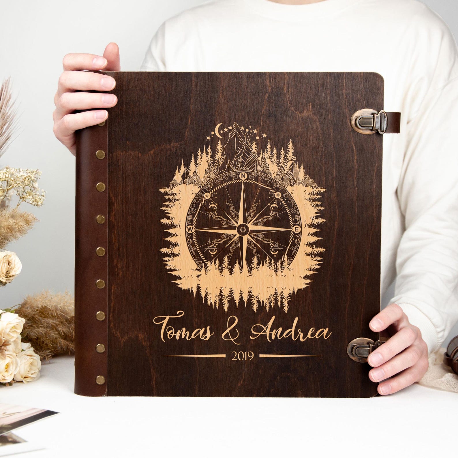 Personalized Album Wooden Memory Book Adventure Gift Engraved Album for ...