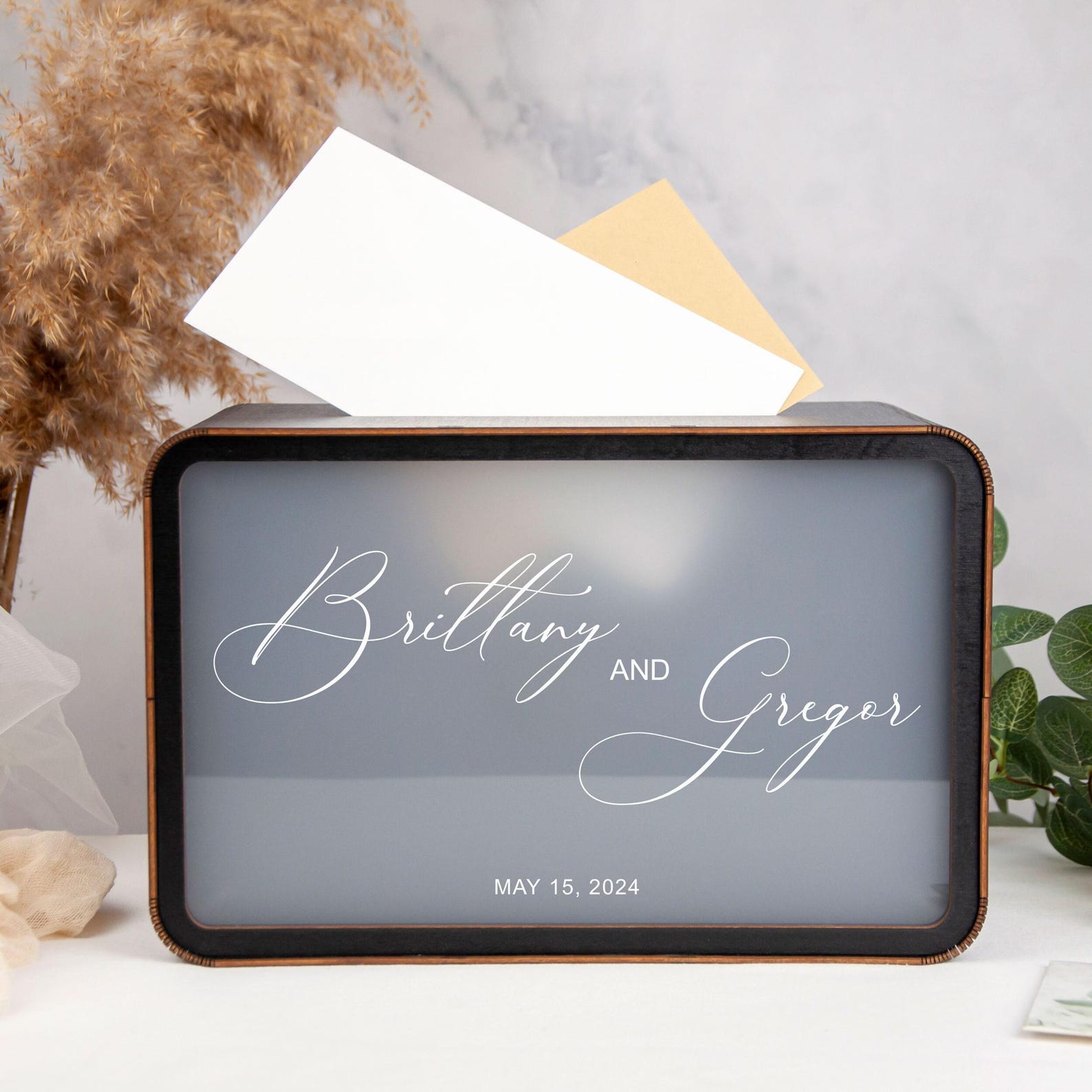 Wedding Card Box, Personalized Wooden Envelope Box for Wedding, Custom ...