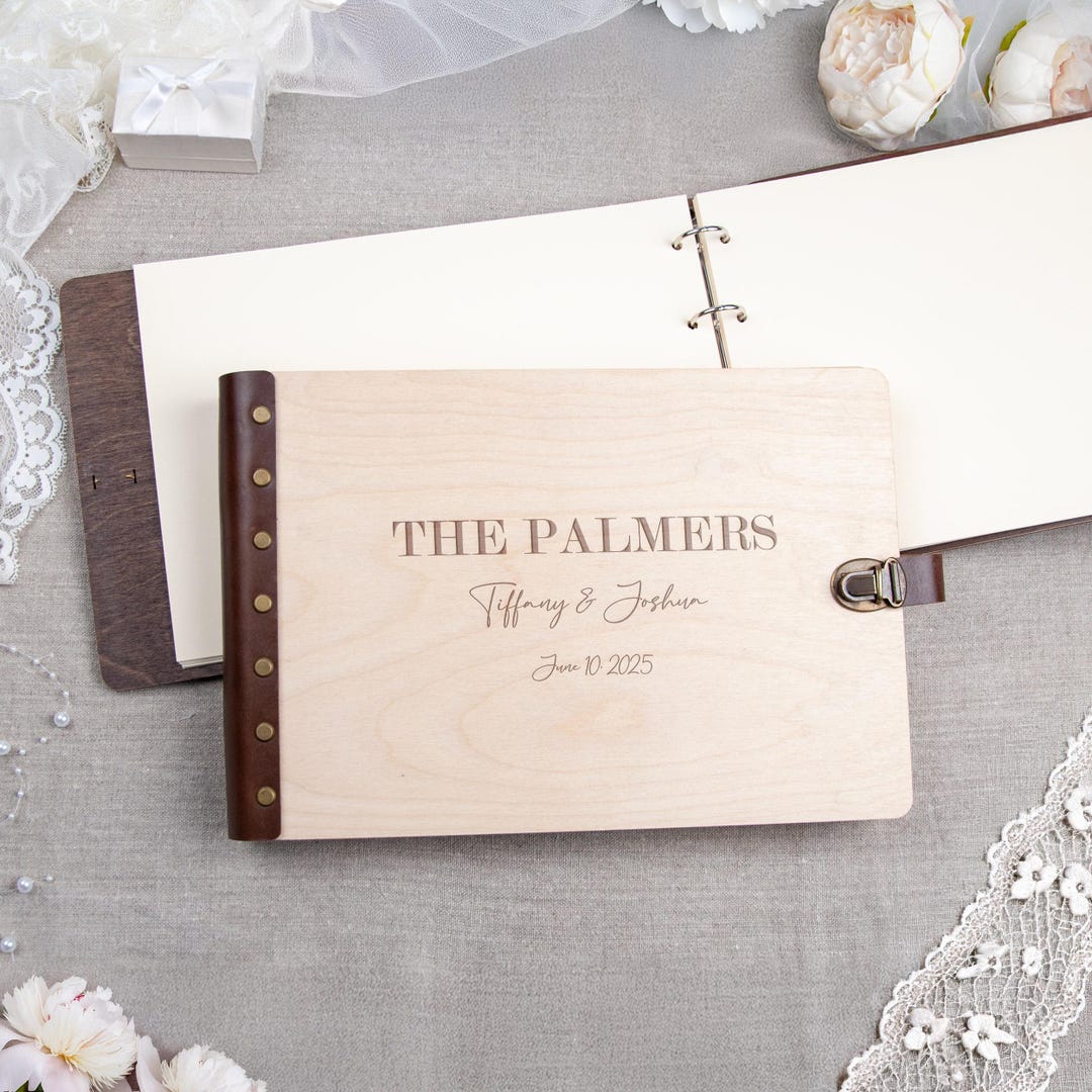 Vintage Wedding Guest Book, Wooden Wedding Keepsake Book for Wishes ...