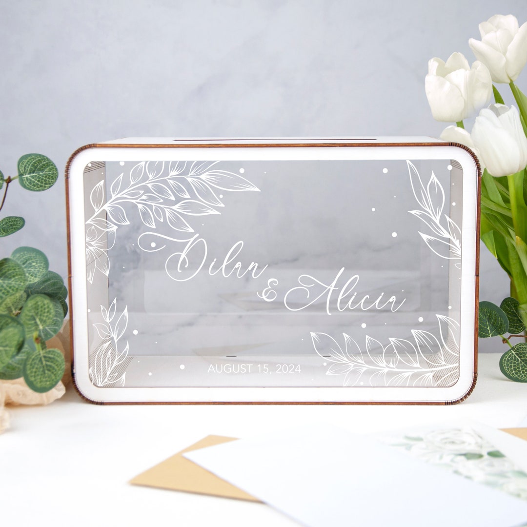 Personalized Card Box for Wedding With Flowers, Wedding Keepsake Box ...