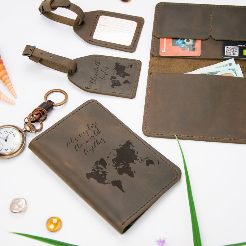 Anniversary Travel Gifts Couple Travel Gift Set World Map Leather ...