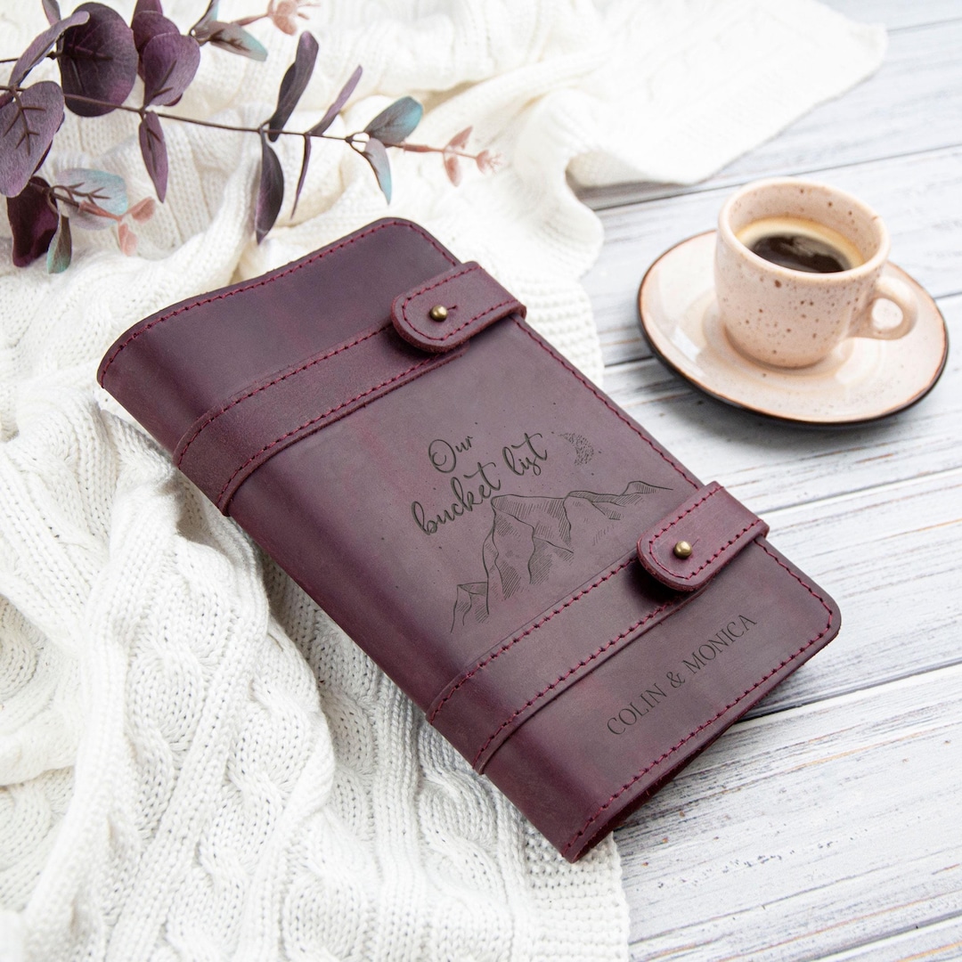 Leather Journal Couple Bucket List, Personalized Burgundy Journal ...