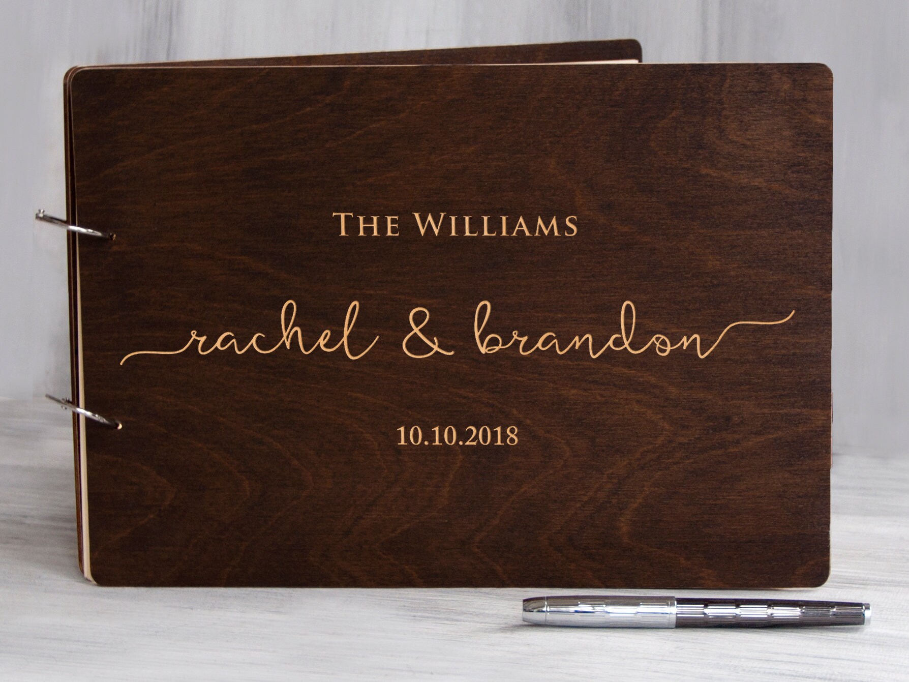 Wooden Wedding Guest Book Rustic Custom Engraved Guest Book | Etsy
