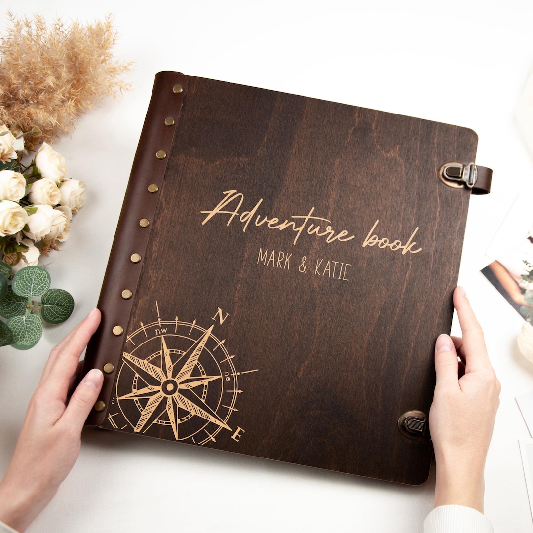 Personalized Album Wooden Memory Book Adventure Gift Engraved Album for ...