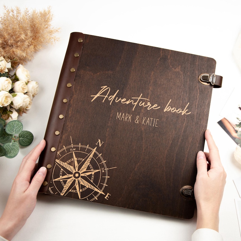 Personalized Album Wooden Memory Book Adventure Gift Engraved Album for ...