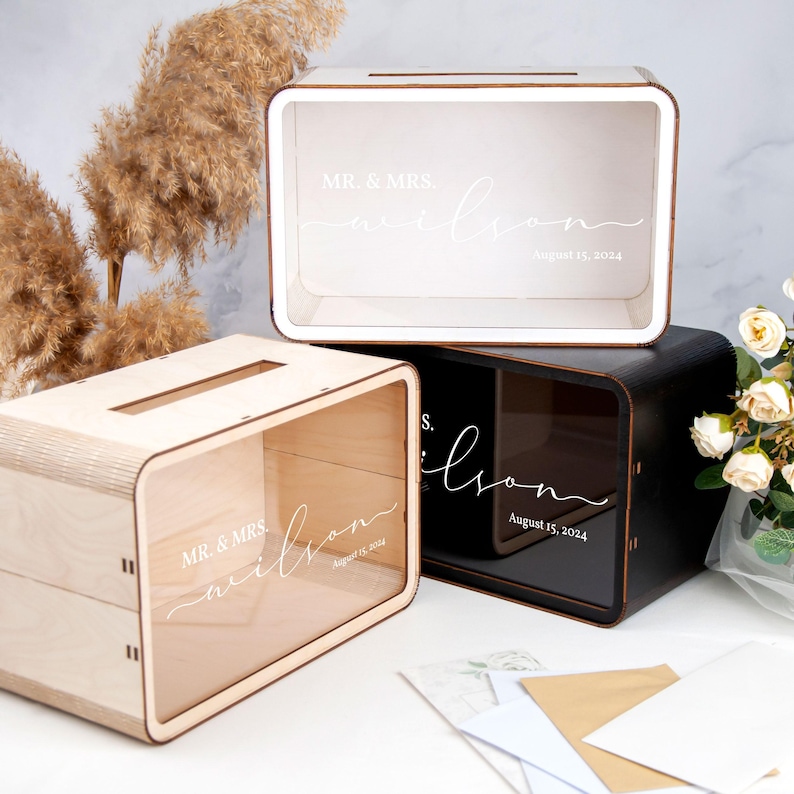 Card Box for Wedding, Wooden Envelope Box, Personalized Wedding Card ...