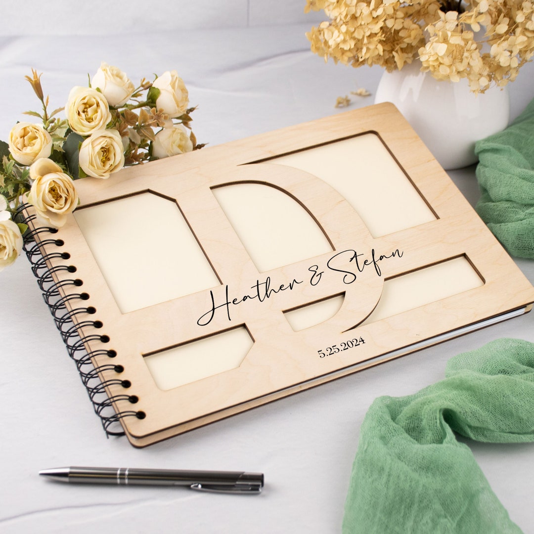 Personalized Wedding Guest Book Family Monogram Guest Book Wooden Wedding Ceremony Book Initial ...