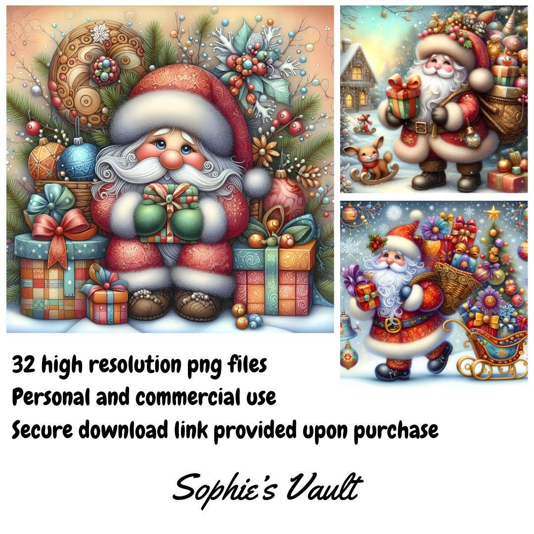 Whimsical Santa, Christmas Png Clipart, Santa, Digital Files for ...