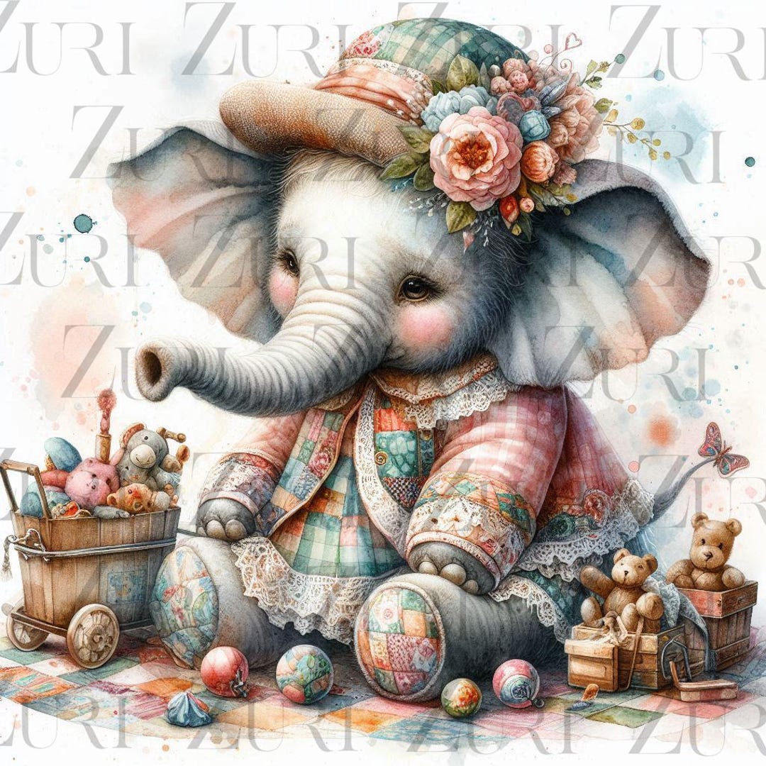 Patchwork Elephants Digital Images, 15 Images Birthdays, for Greeting ...