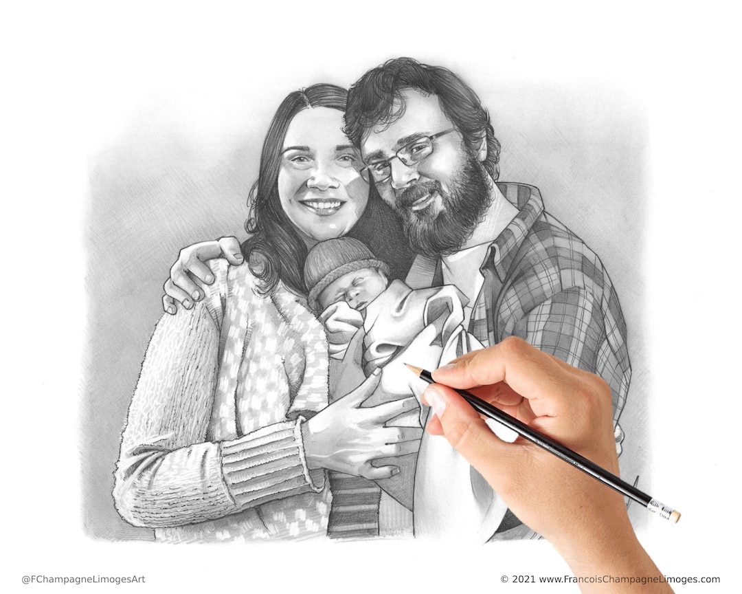 Hand Drawn Family Portrait From Photo, Personalized Gift for Mom, Dad ...
