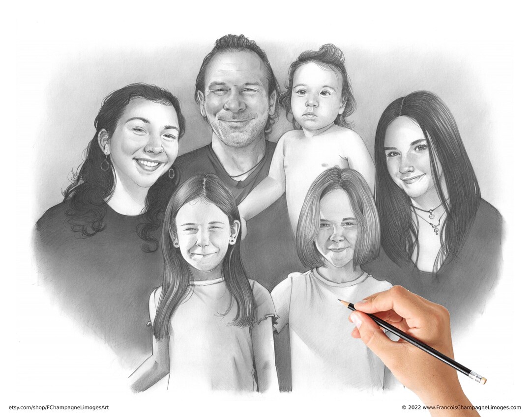 Hand Drawn Family Portrait From Photo, Personalized Gift for Mom, Dad ...