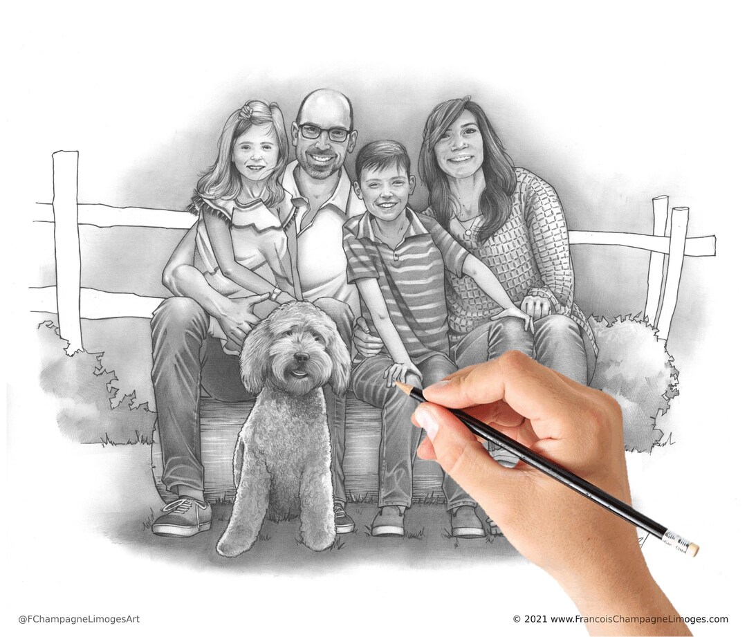 Hand Drawn Family Portrait From Photo, Personalized Gift for Mom, Dad ...