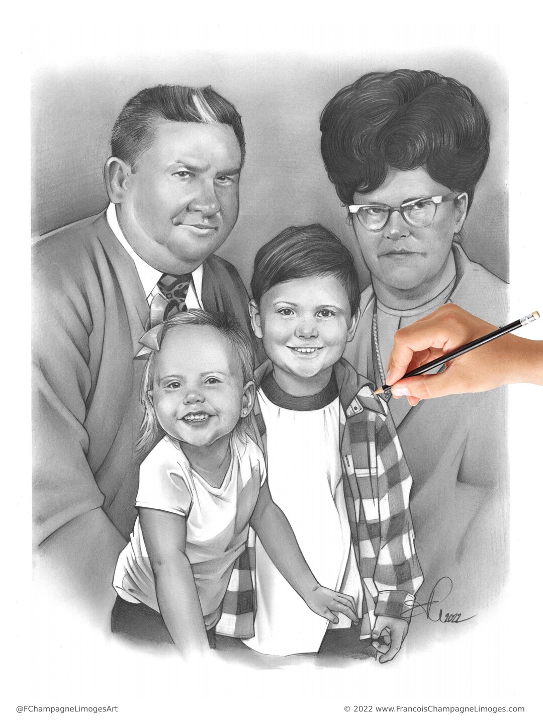 Custom Hand Drawn Portrait From Photo, Graphite Pencil Drawing on Paper ...
