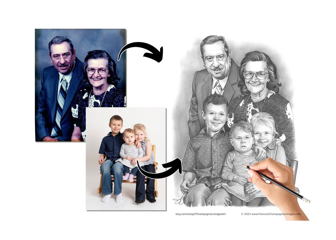 Custom Hand Drawn Portrait From Photo, Graphite Pencil Drawing on Paper ...