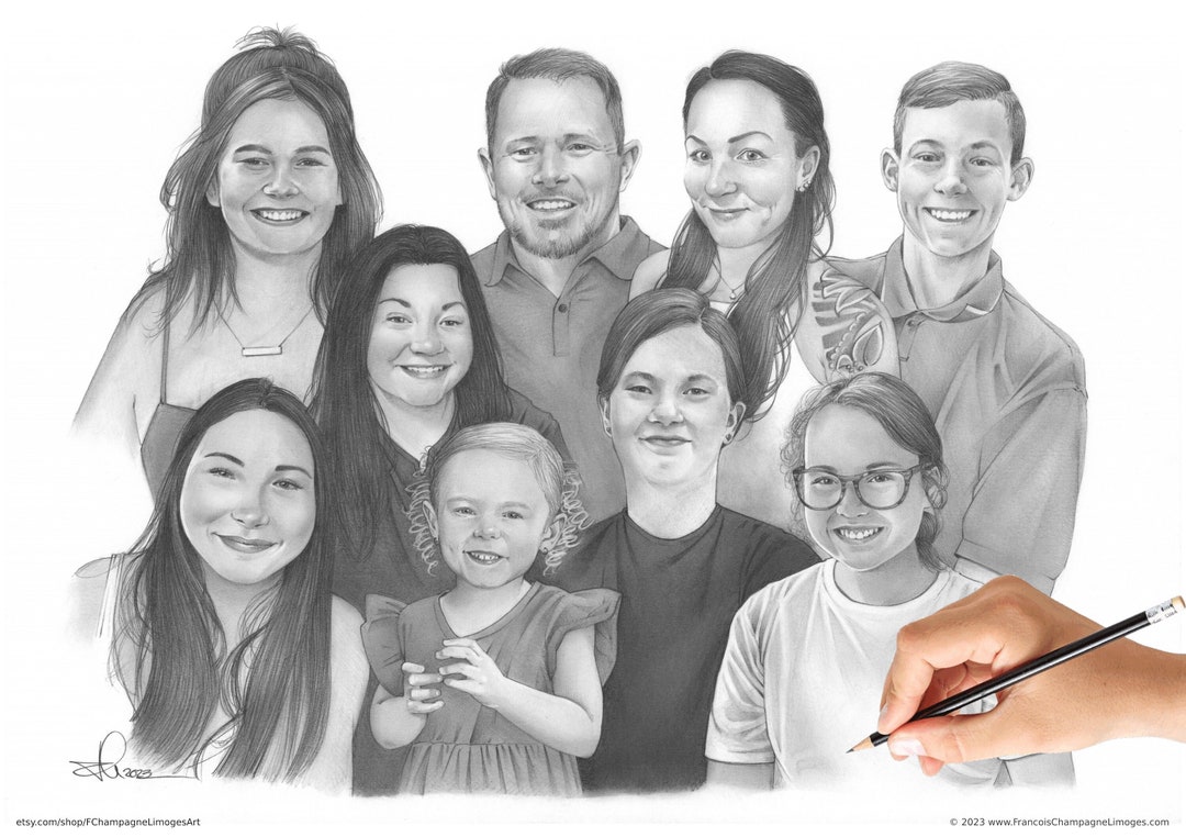 Hand Drawn Family Portrait From Photo, Personalized Gift for Mom, Dad ...