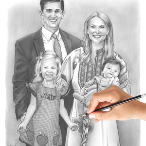 Hand Drawn Family Portrait From Photo, Personalized Gift for Mom, Dad ...