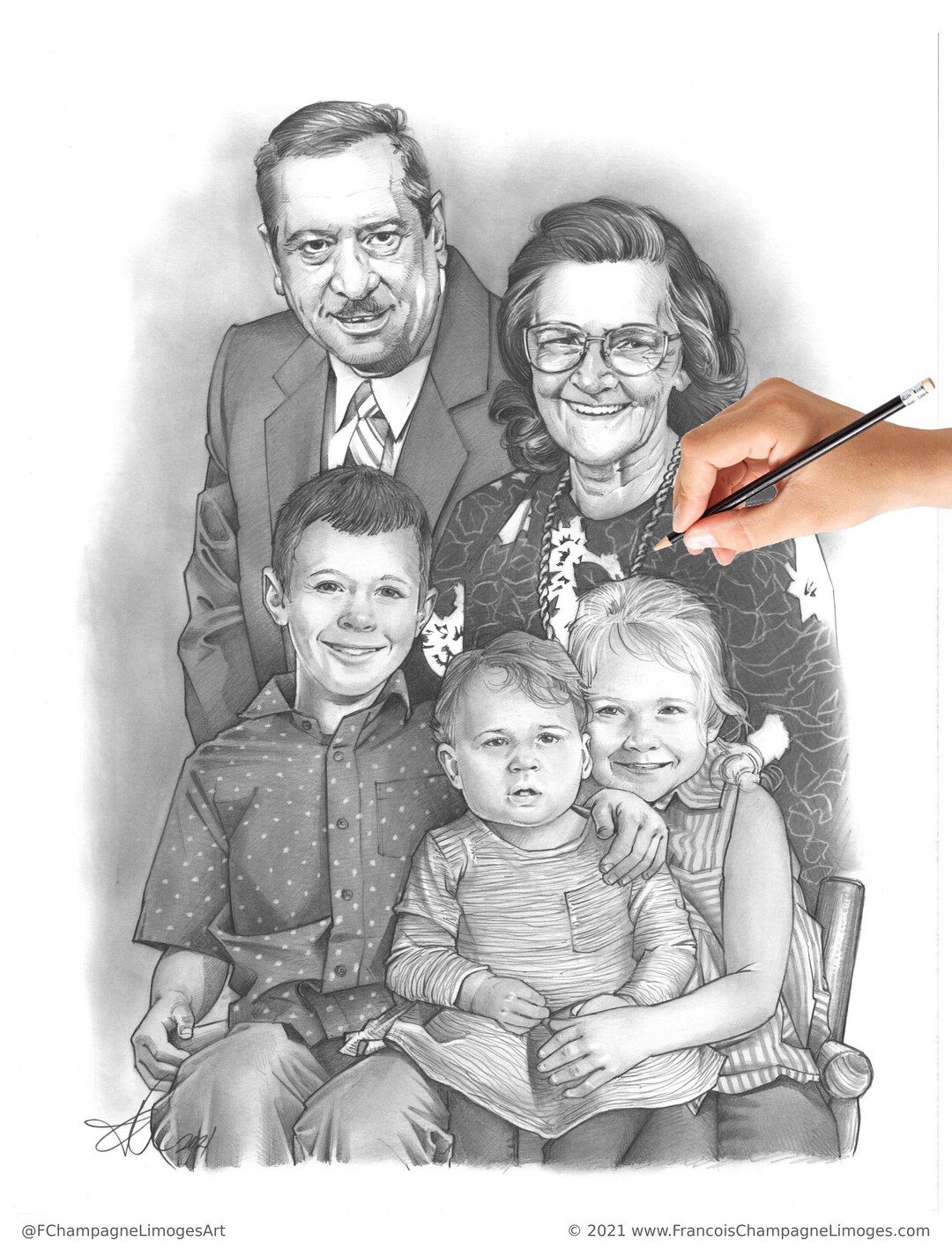 Hand Drawn Family Portrait From Photo, Personalized Gift for Mom, Dad ...