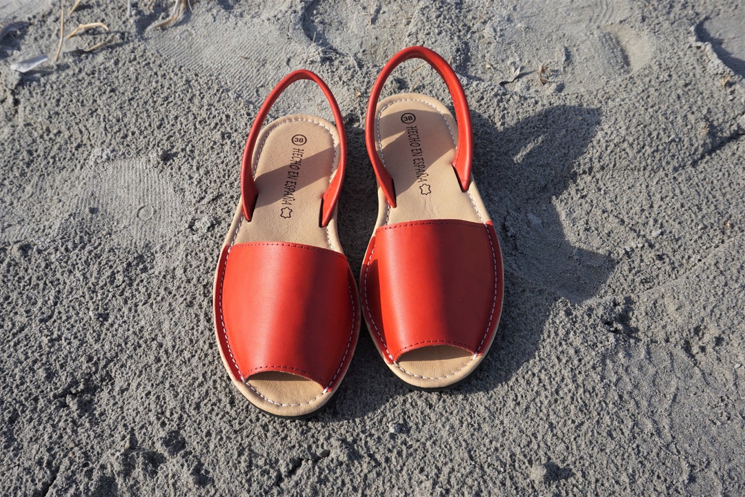 Red Leather Avarcas Sandals: Handmade Mediterranean Summer Shoes - Etsy